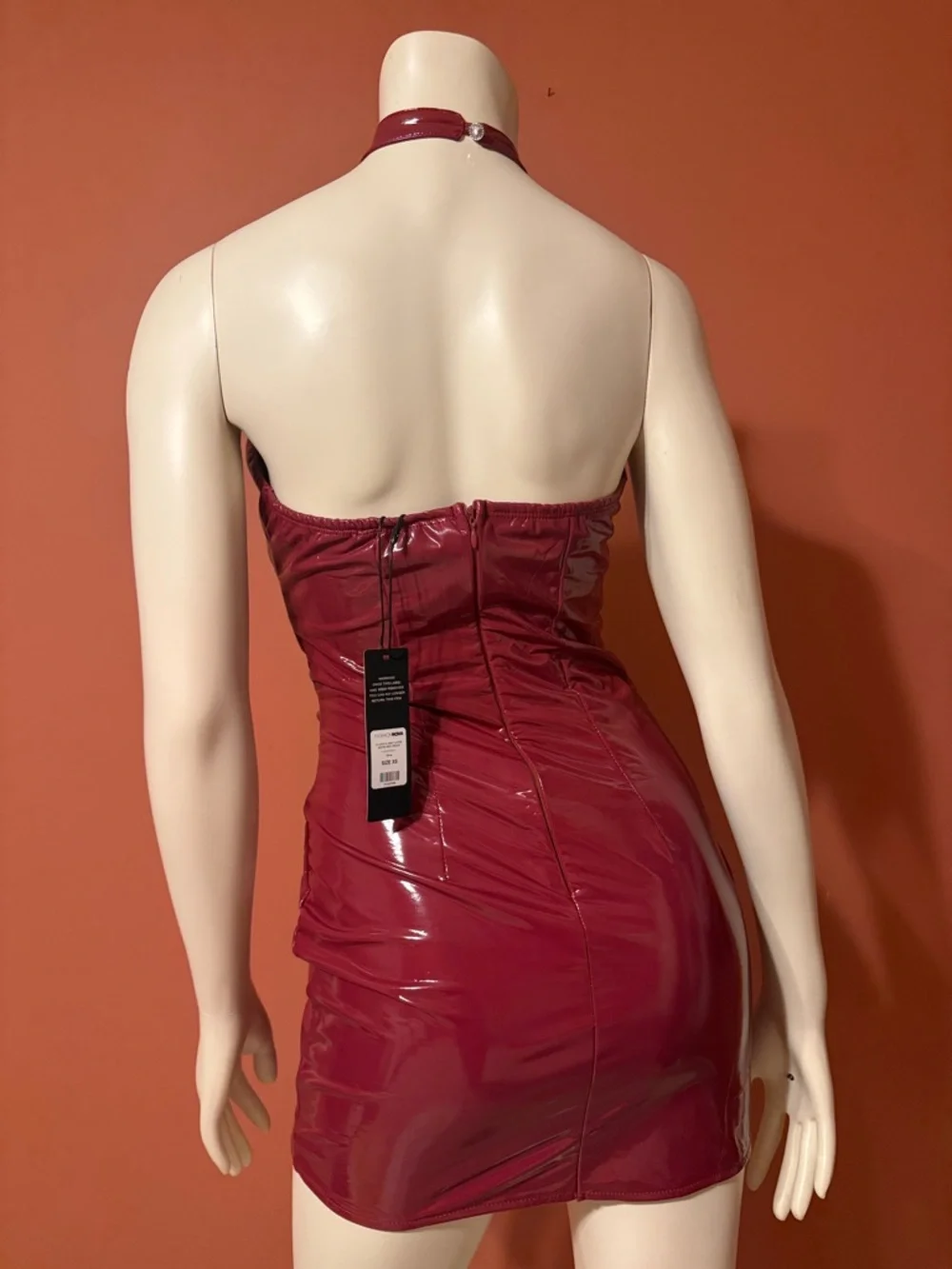 Dresses | Wine Red Vinyl Halter Cutout Mini Dress | Poshmark